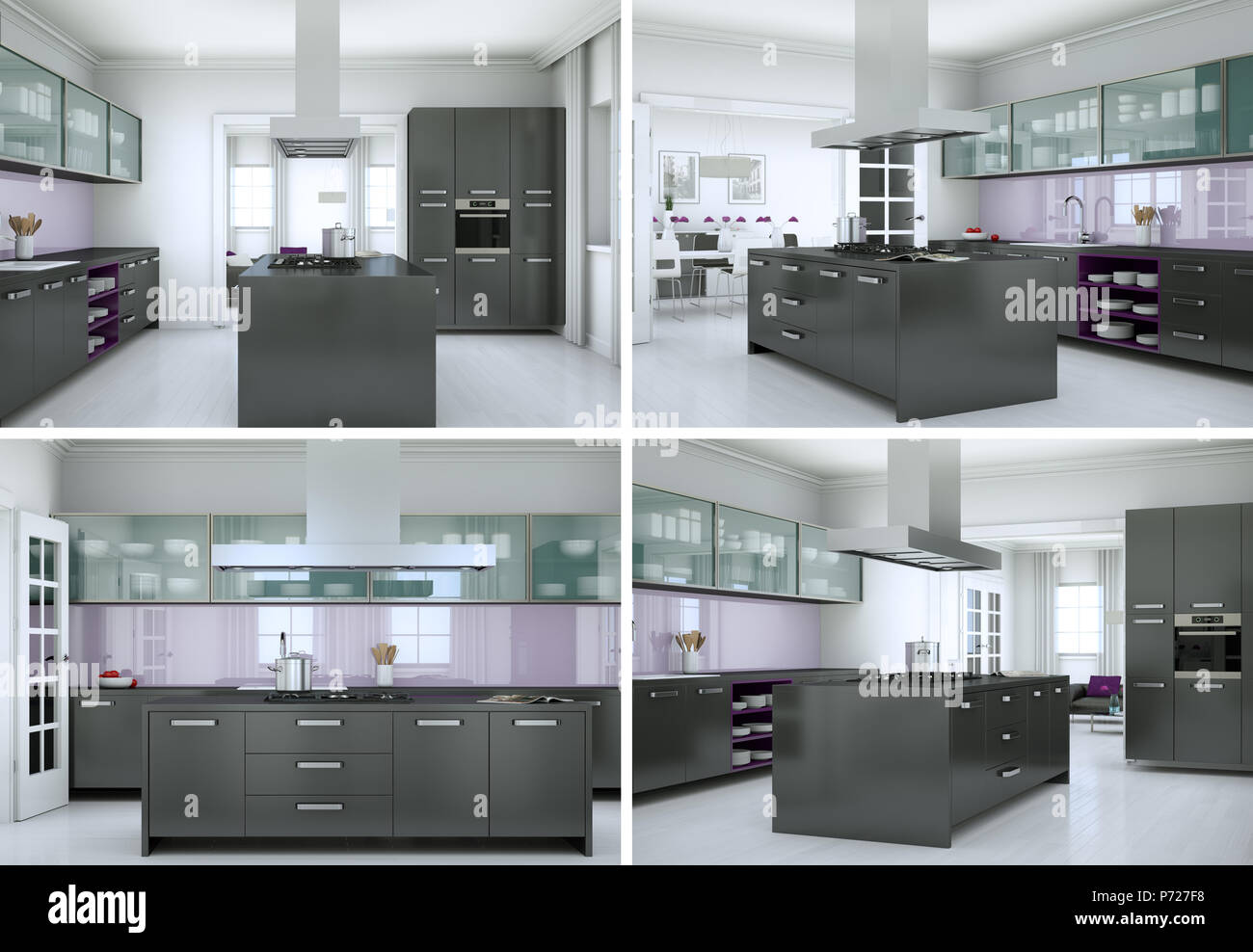 four views of modern kitchen with a beautiful design Stock Photo - Alamy