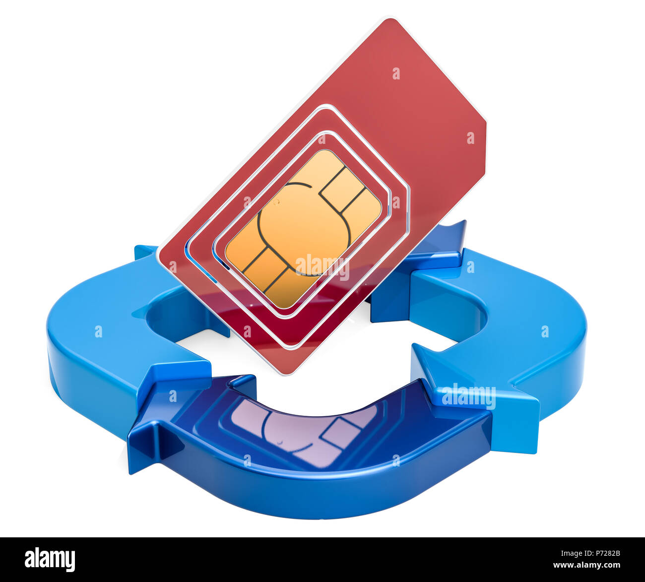 SIM card with ring diagram from blue arrows, 3D rendering isolated on ...