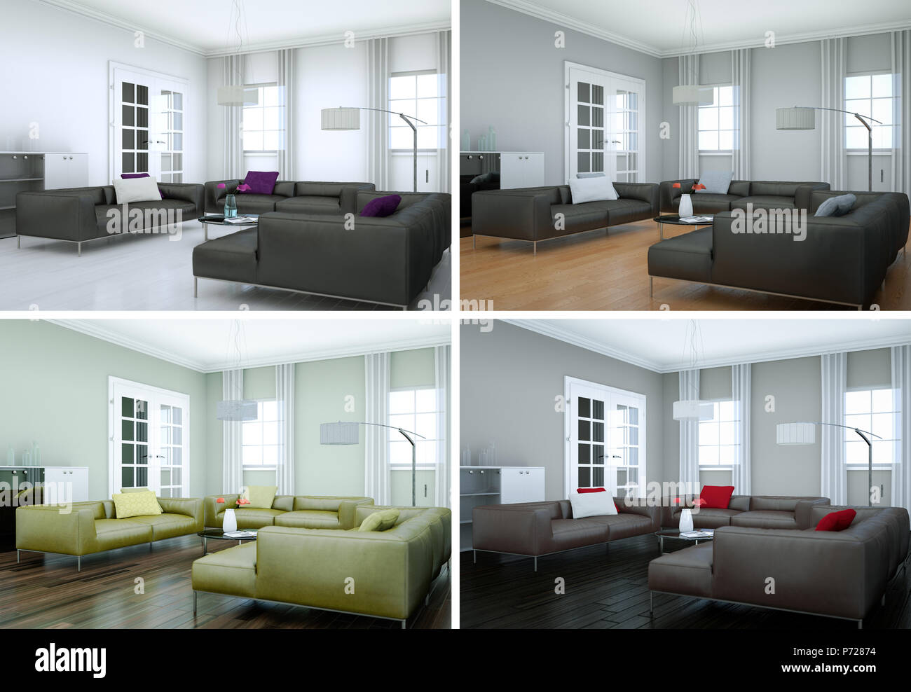 Four color variations of modern interior loft design Stock Photo - Alamy