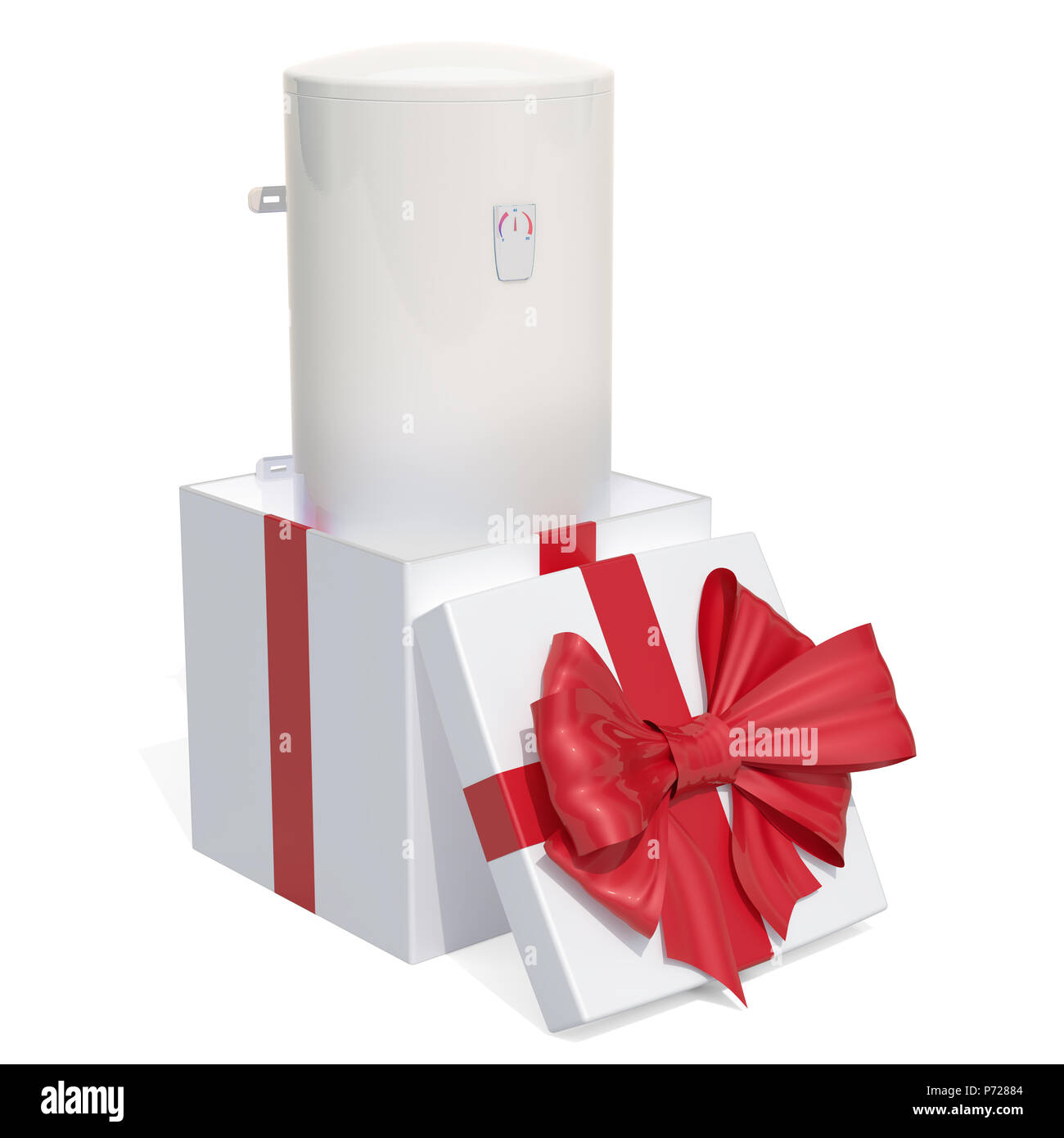 Tank electric water heater or boiler inside gift box, gift concept. 3D ...