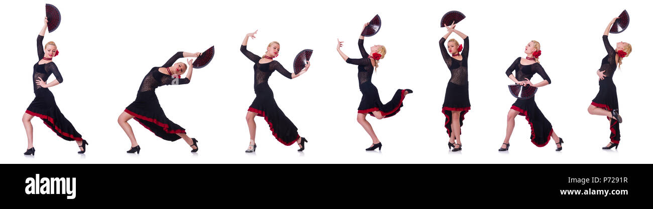 Woman dancing spanish dance isolated on white Stock Photo - Alamy