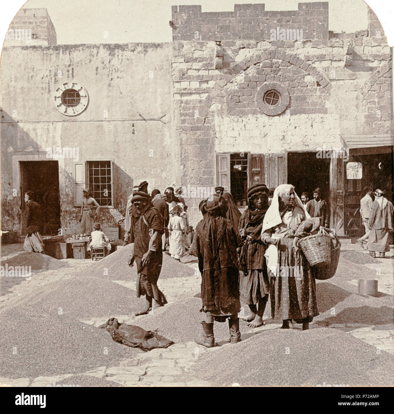 English: Grain market of Haifa. circa 2 January 1904 84 William Rau ...