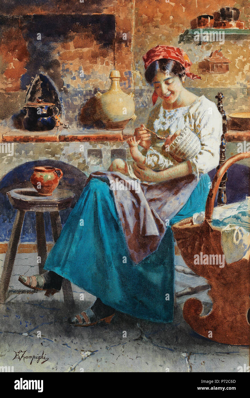 Deutsch: “La prima pappa”, rückseitig betitelt, signiert E. Zampighi ...