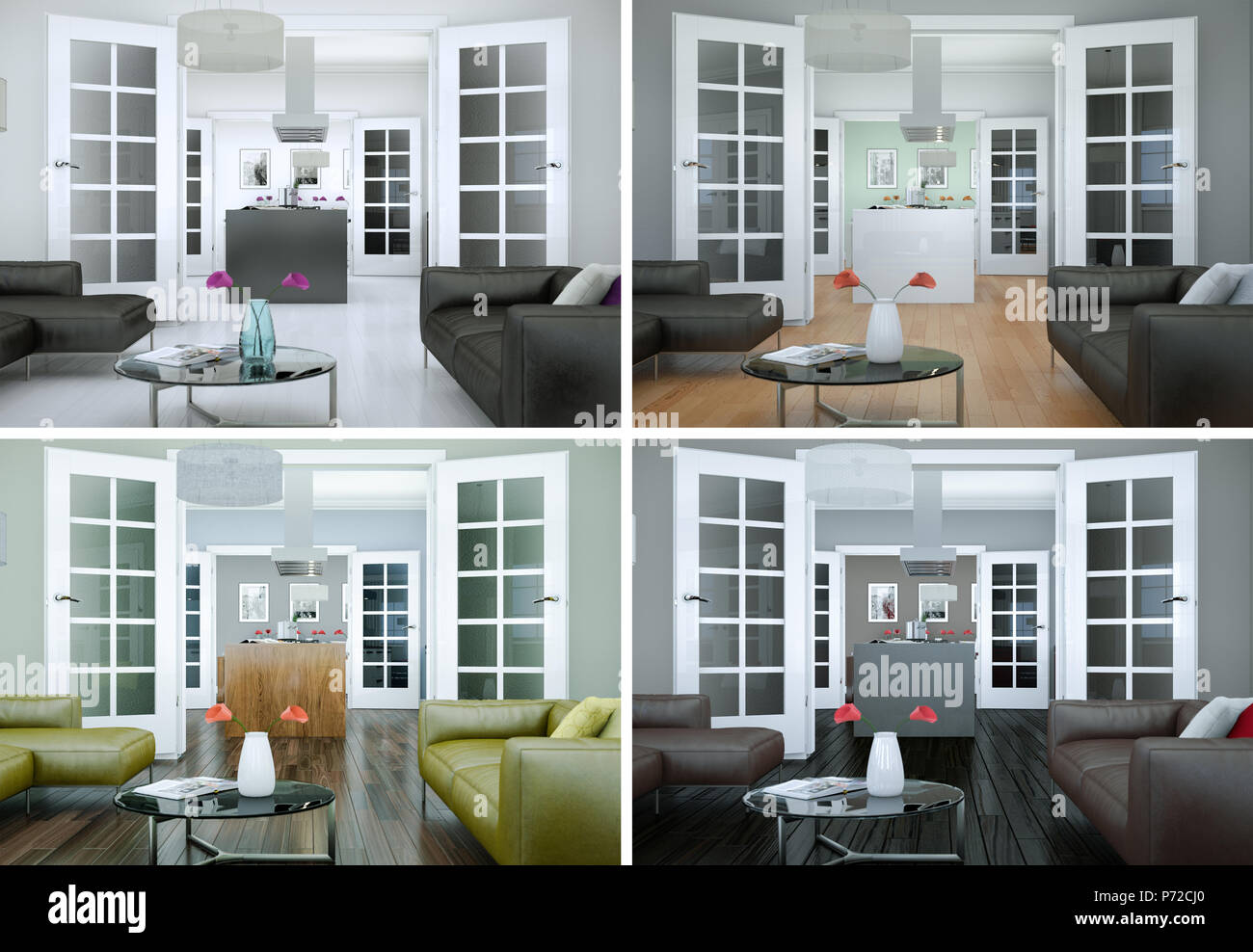 Four color variations of modern interior loft design Stock Photo - Alamy