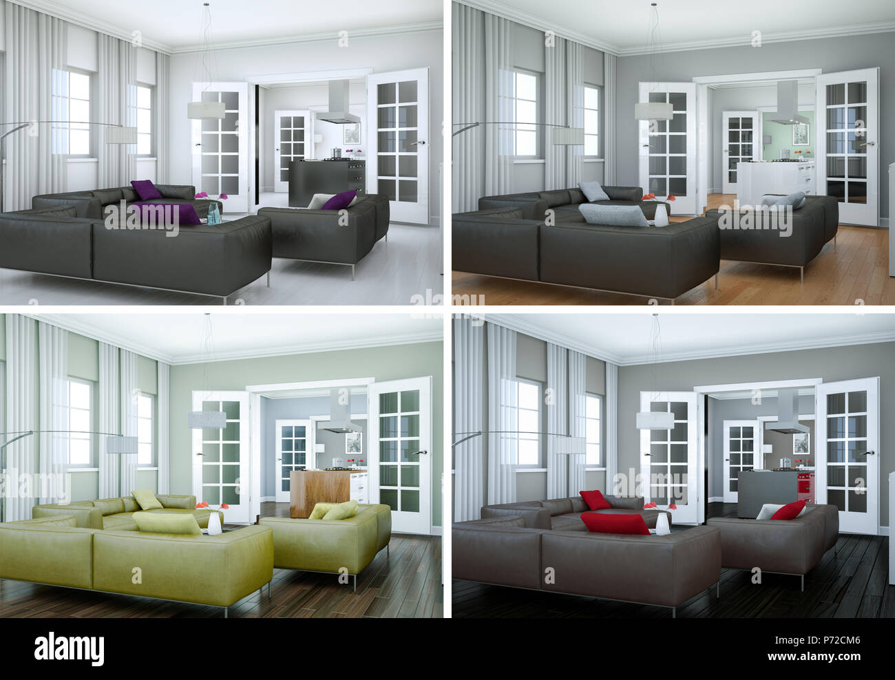 Four color variations of modern interior loft design Stock Photo - Alamy