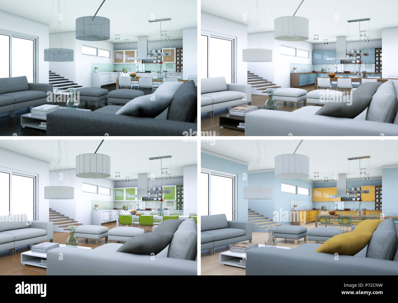 Four color variations of modern interior loft design Stock Photo - Alamy
