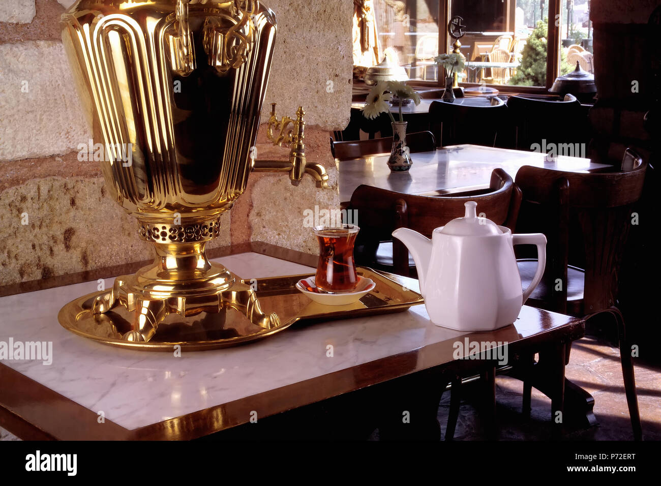 close up shot of a samovar with teacup Stock Photo - Alamy