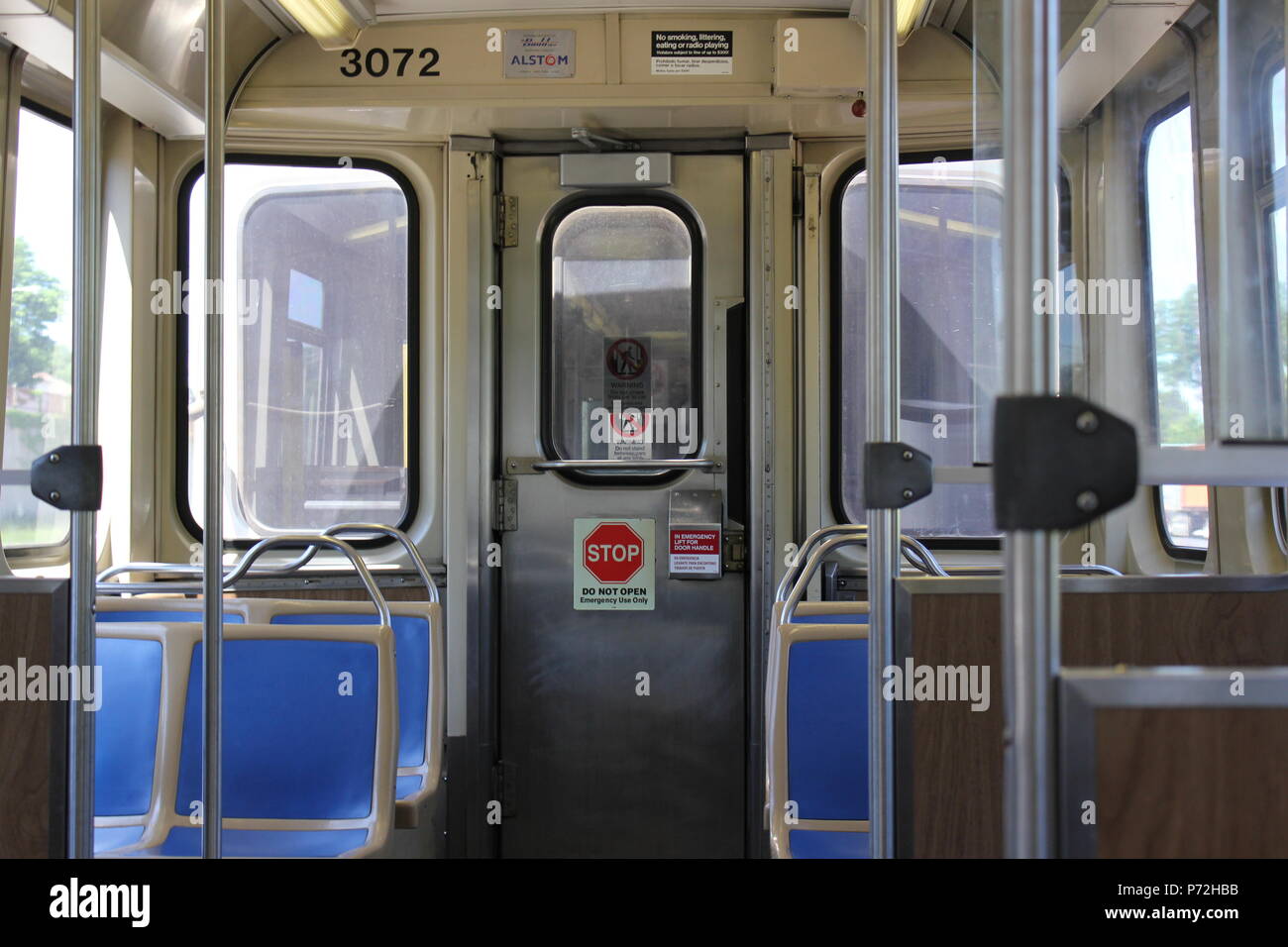 CTA Blue line train car interior, number 3072 Stock Photo - Alamy