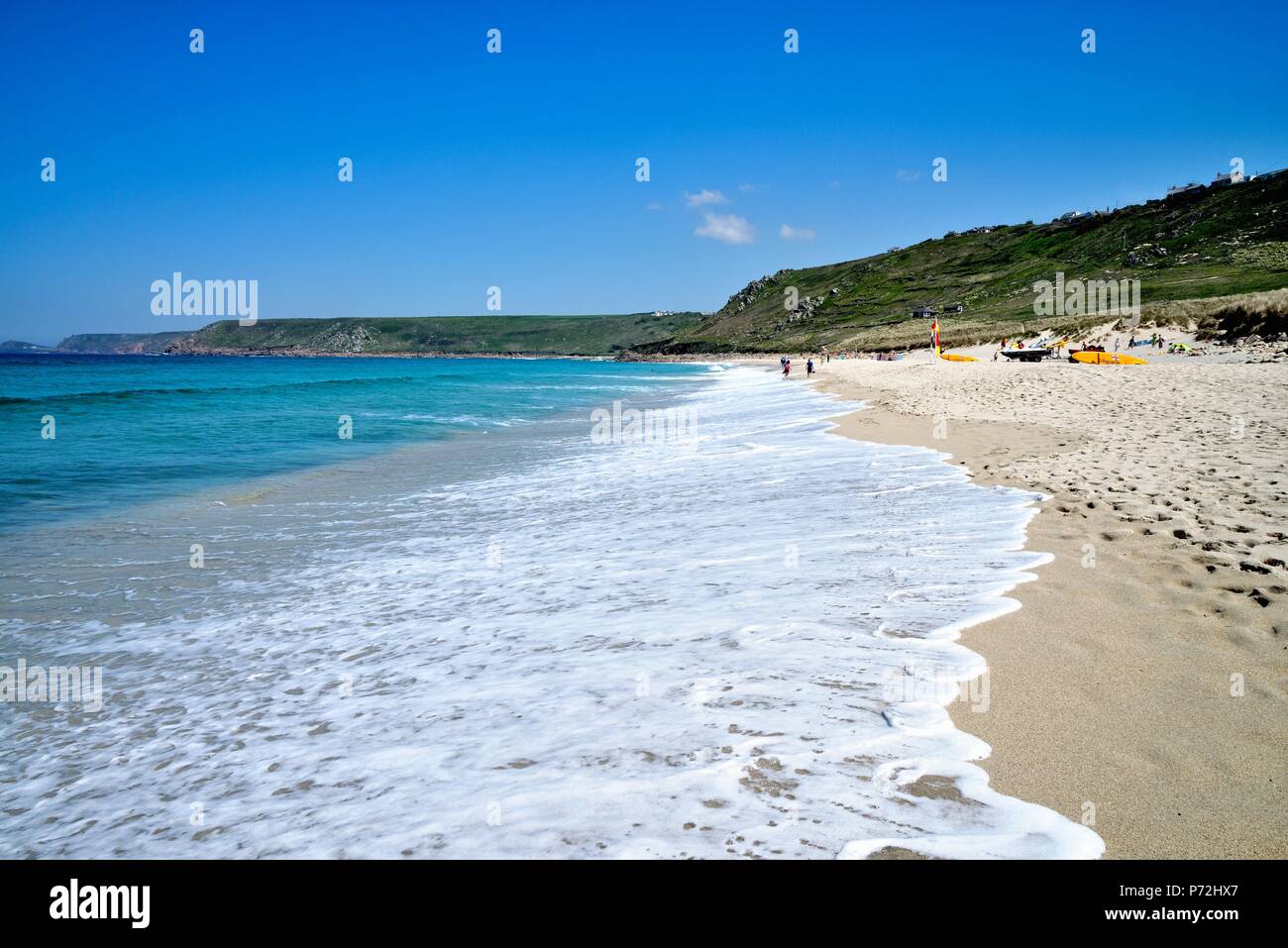 Sennen Cove and beach on a hot summers day Cornwall England UK Stock ...