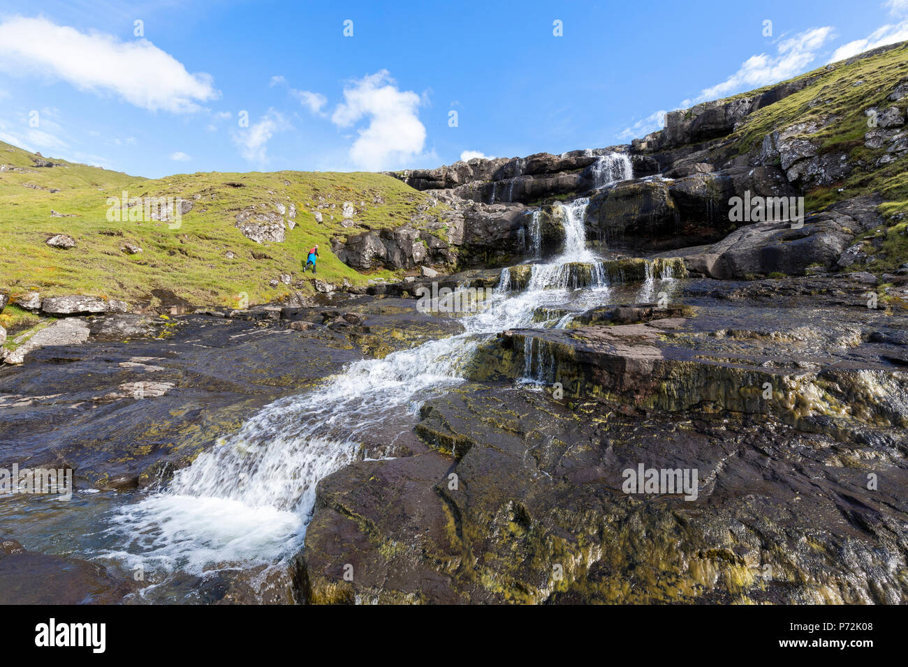 Tyggjara waterfalls, Kaldbakbotsnur, Streymoy Island, Faroe Islands ...