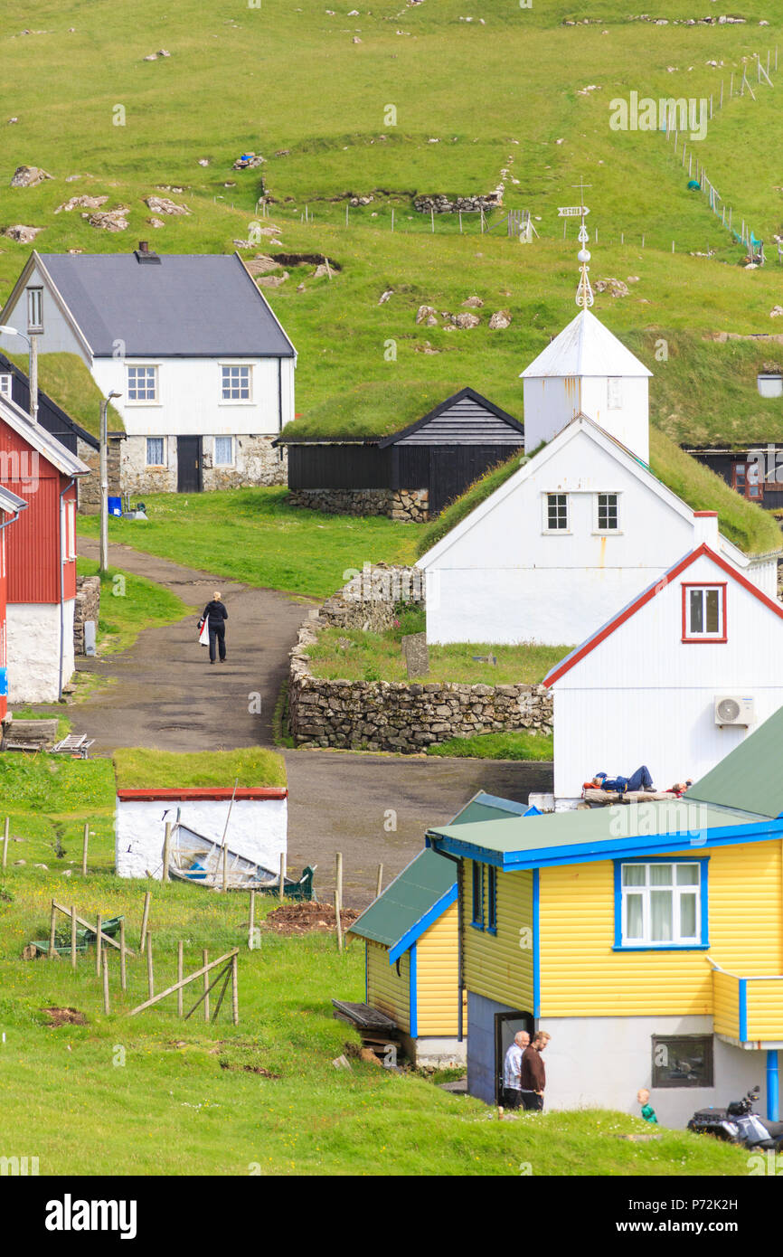 Traditional village of Mykines, Mykines Island, Faroe Islands, Denmark ...