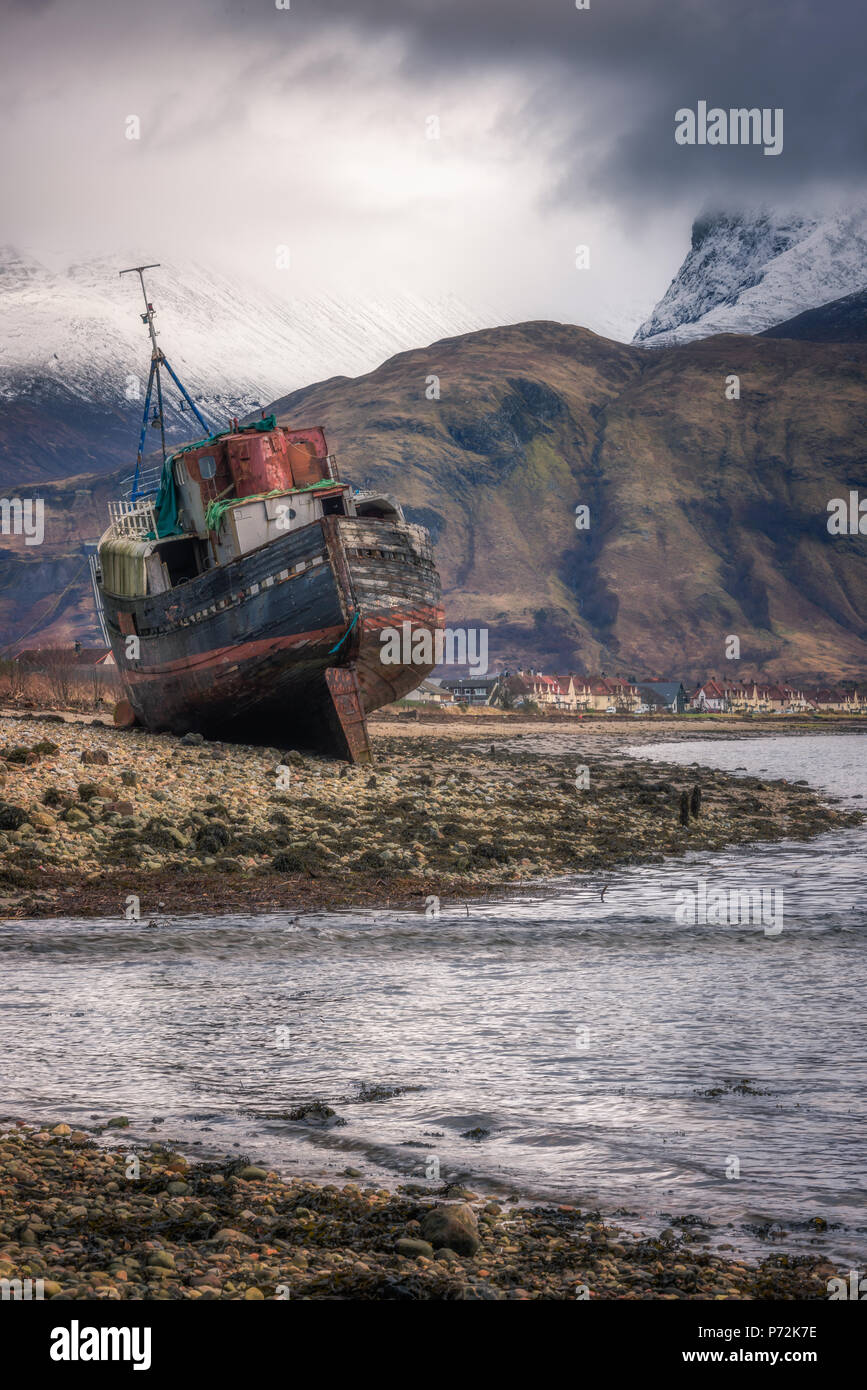 Old boat wreck at Caol with Ben Nevis in the background, Scottish ...