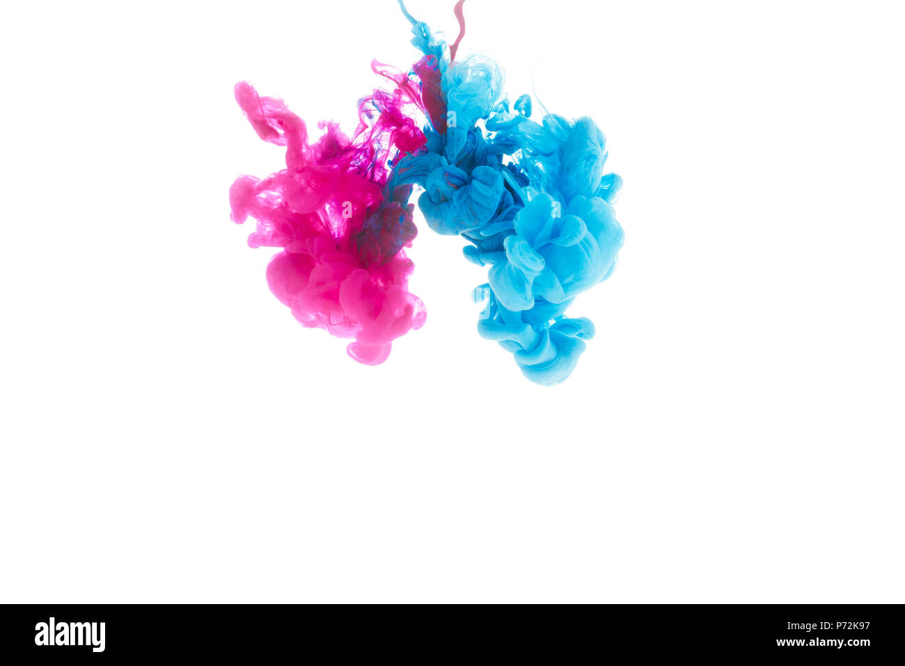mixing of blue and pink paint splashes isolated on white Stock Photo ...