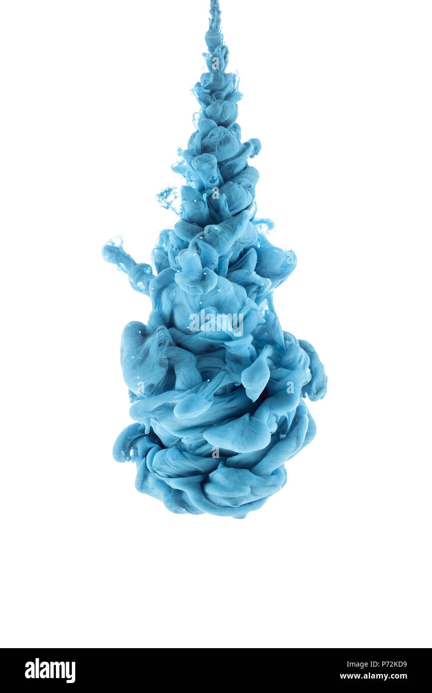 close up view of blue paint splash in water, isolated on white Stock ...