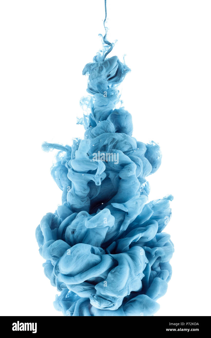 close up view of blue paint splash in water, isolated on white Stock ...