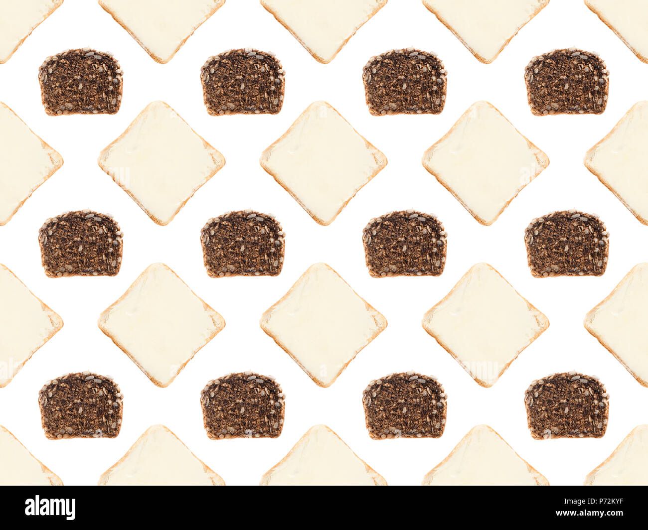 multigrain bread slices and toasts with butter pattern on white Stock ...