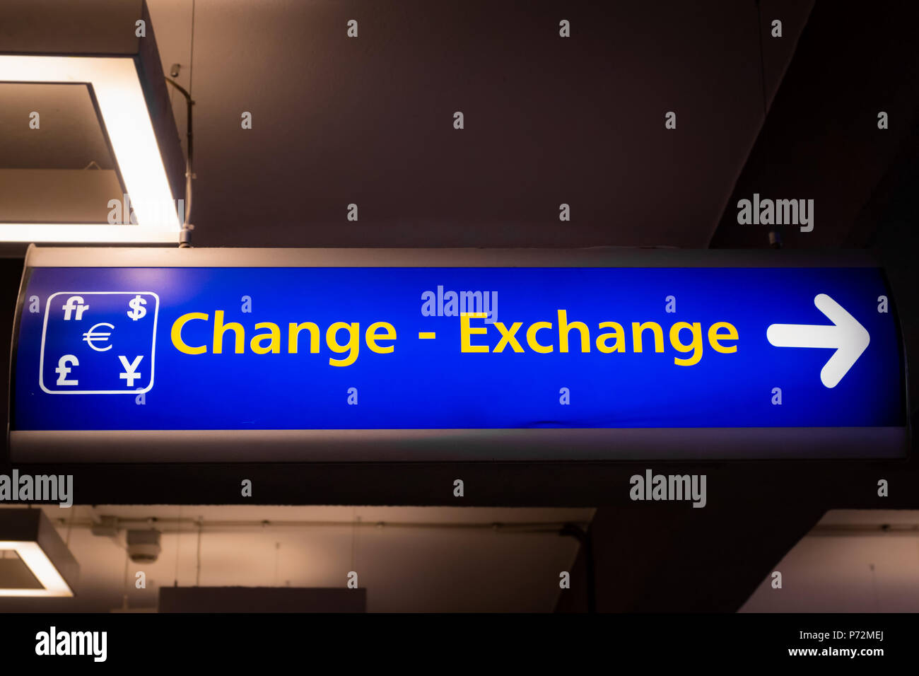 currency exchange sign at the airport with money currency icon for ...