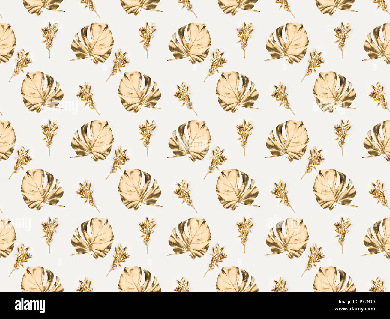 full frame of various golden plants and leaves isolated on grey Stock ...