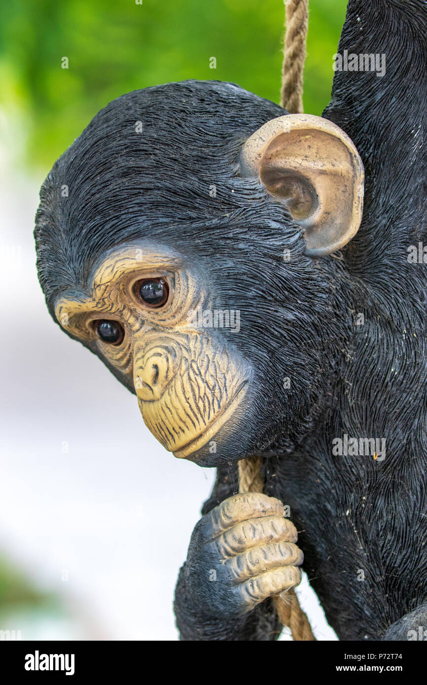 Whimsical Garden Art Decoration - Chimpanzee Holding Rope Stock Photo ...