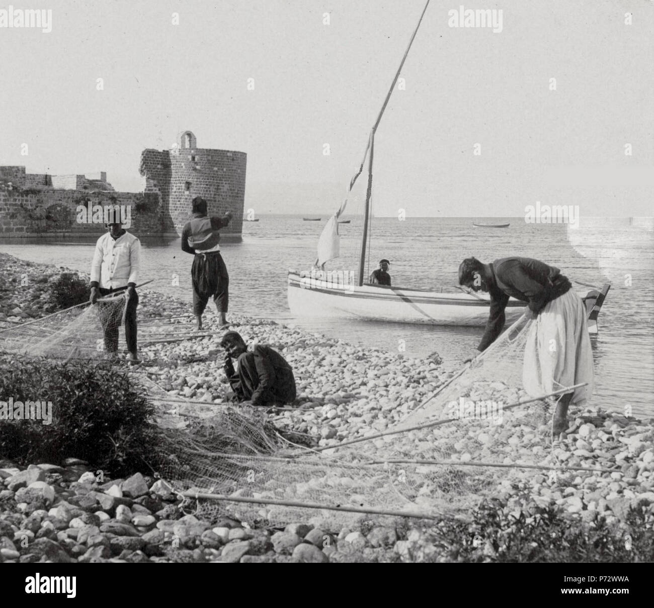 English: Tiberias - Jewish Fishermen by the Sea of Galilee, Palestine ...
