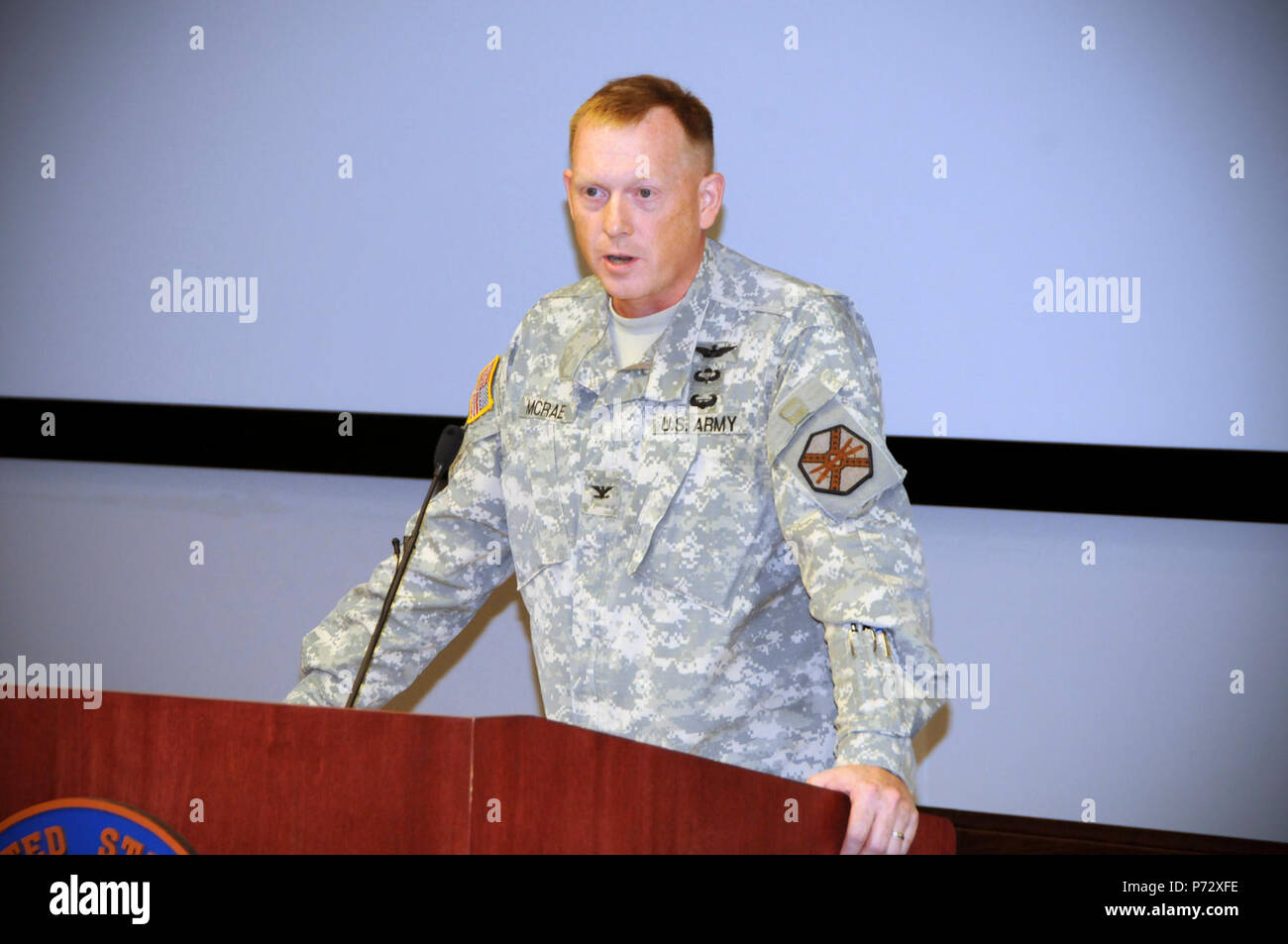 Col. Stuart J. McRae, Fort Rucker garrison commander, speaks during a ...