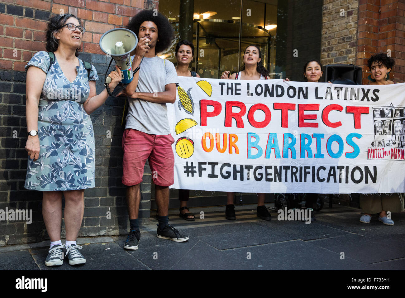 London, UK. 3rd July, 2018. Campaigners for social housing and against ...