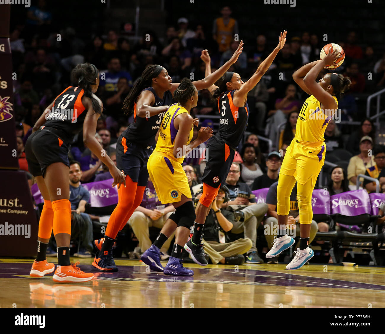 during the Connecticut Sun vs Los Angeles Sparks game at Staples Center ...