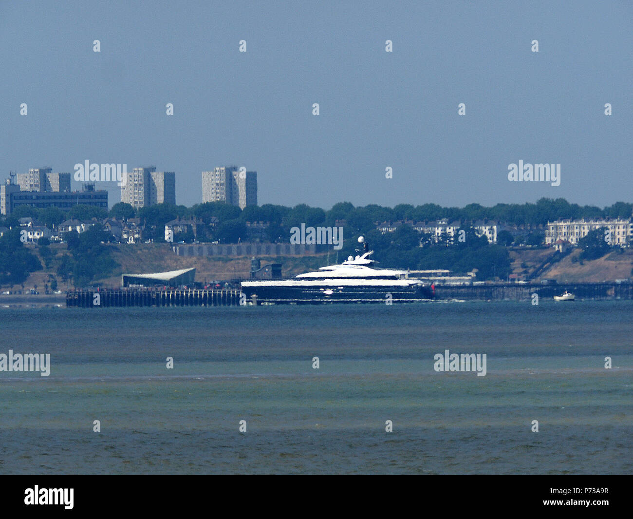 Sheerness, Kent UK. 4th July, 2018. Superyacht 'Elandess' sailing past ...