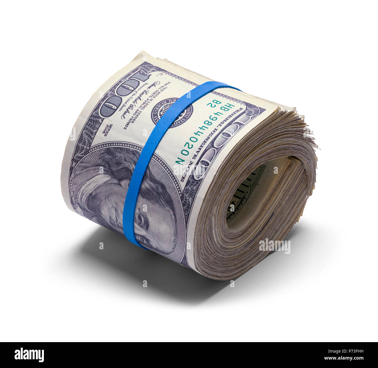 Roll of Hundreds of Dollars Isolated on White Stock Photo - Alamy