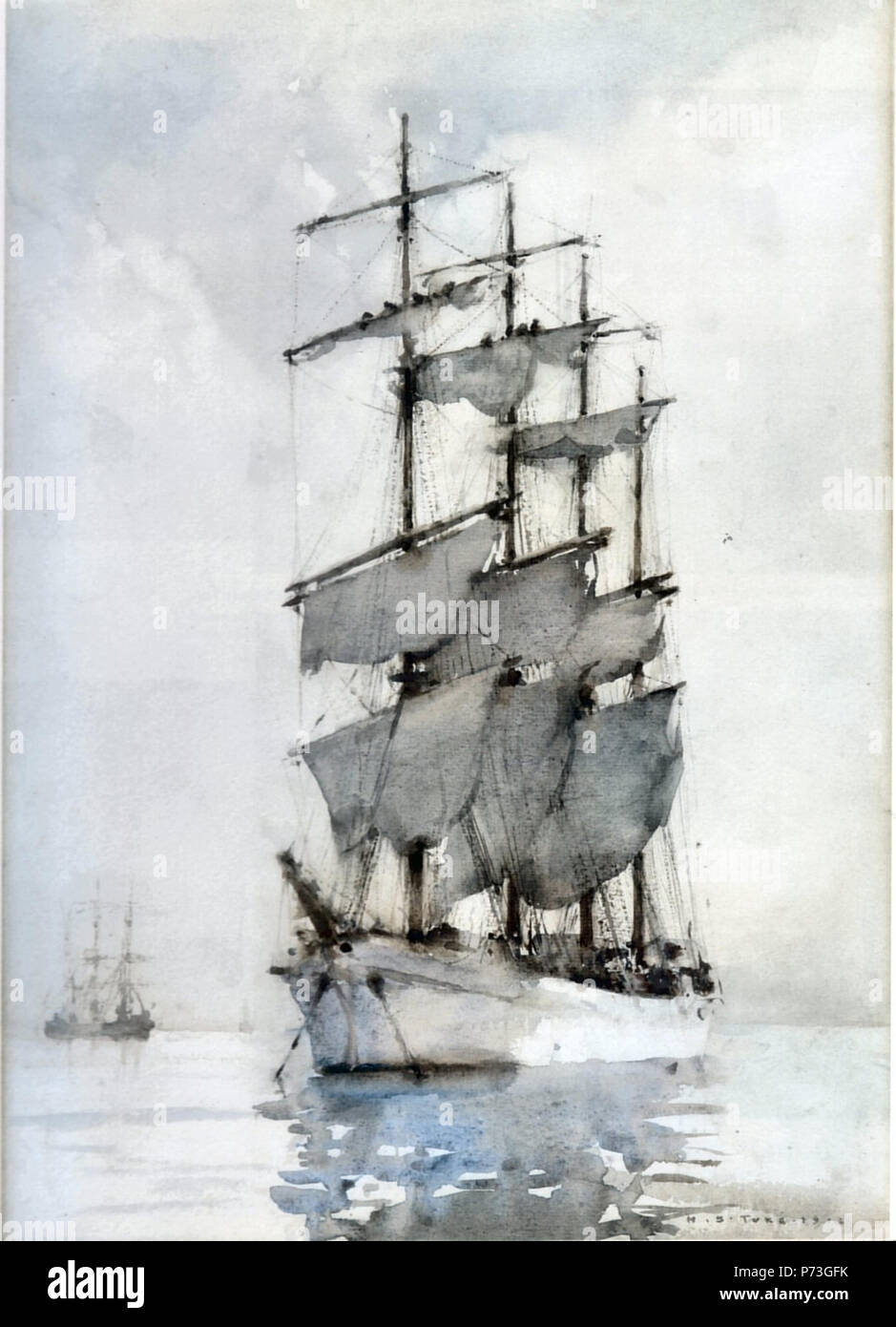 . English: Four Masted Barque 1914 134 H. S. Tuke Four Masted Barque ...
