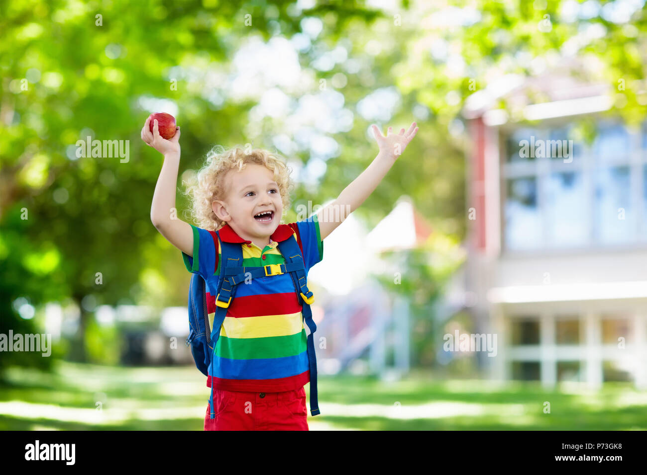 Child going back to school. Start of new school year after summer ...