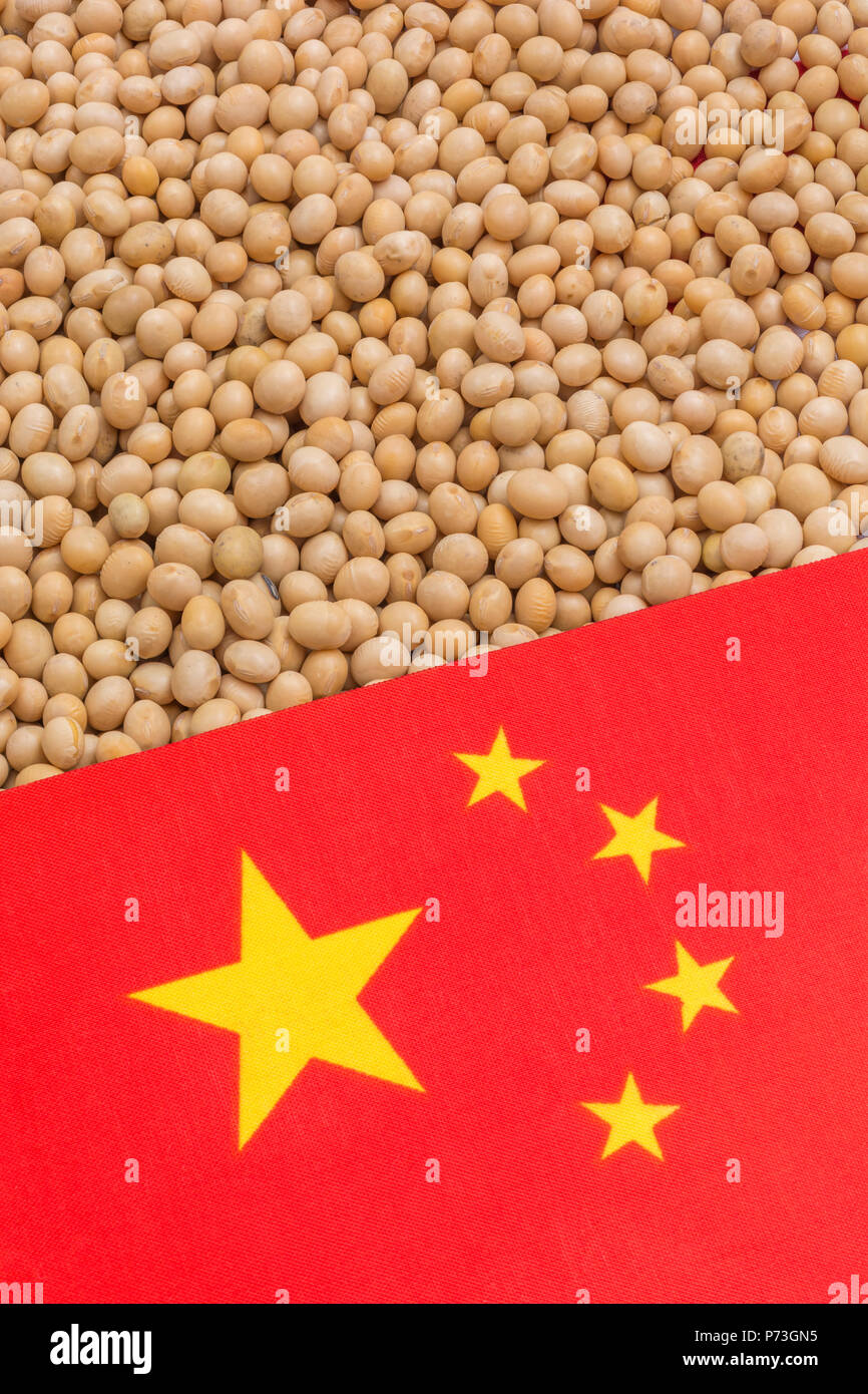 Chinese flag with dried soybeans - metaphor for US-China trade war and ...