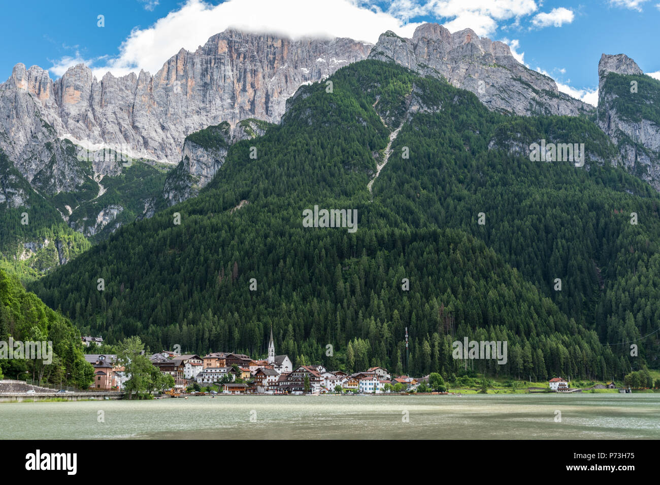 Dolomites, Alleghe lake and Civetta mountain Stock Photo - Alamy