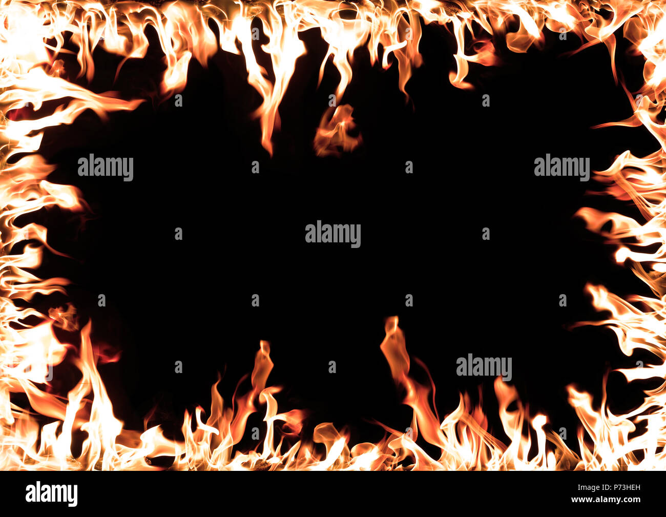 Flame border illustration on pitch black background Stock Photo - Alamy