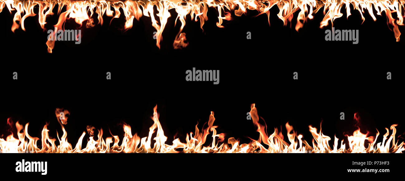 Horizontal flame border on black background. Wide shot Stock Photo - Alamy