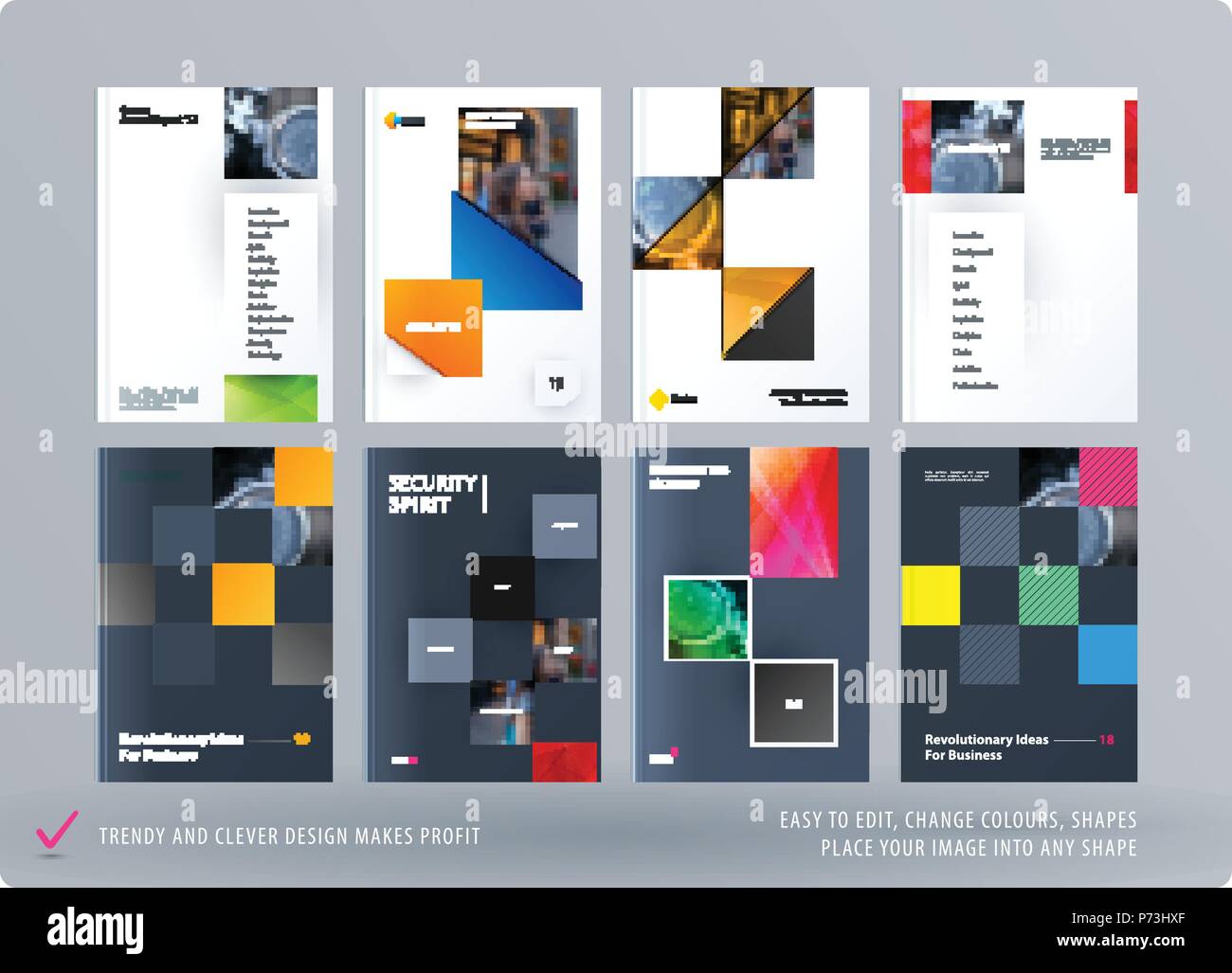 Brochure design rectangular template. Colourful modern abstract set ...