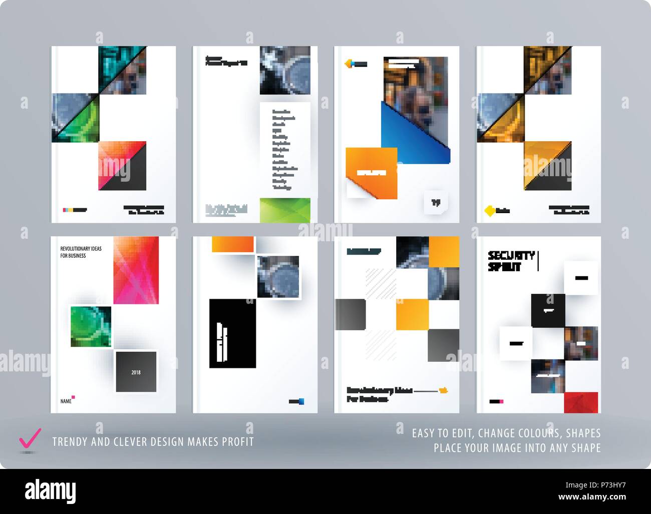 Brochure design rectangular template. Colourful modern abstract set ...