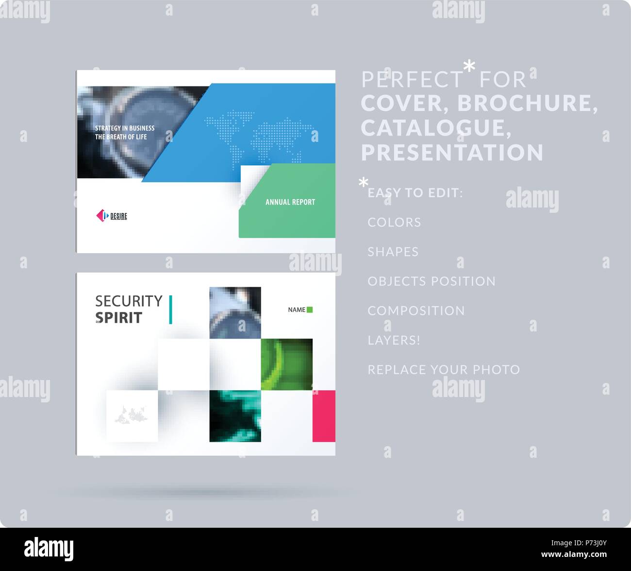 Square design presentation template with colourful rectangles shadows ...