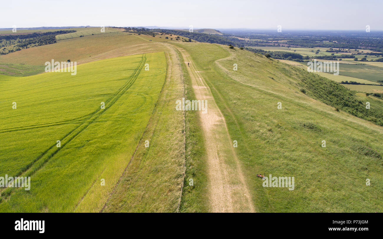 aerial view along the south downs way near ditchling beacon in east ...