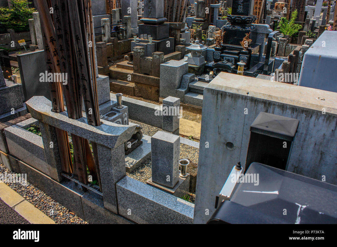 Elaborate, decorated graves in Japanese Shinto cemetery, Omiya, Japan ...