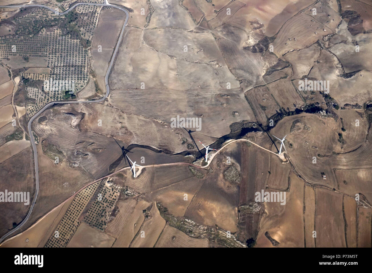 wind energy sicily coast catania etna volcano aerial view panorama ...