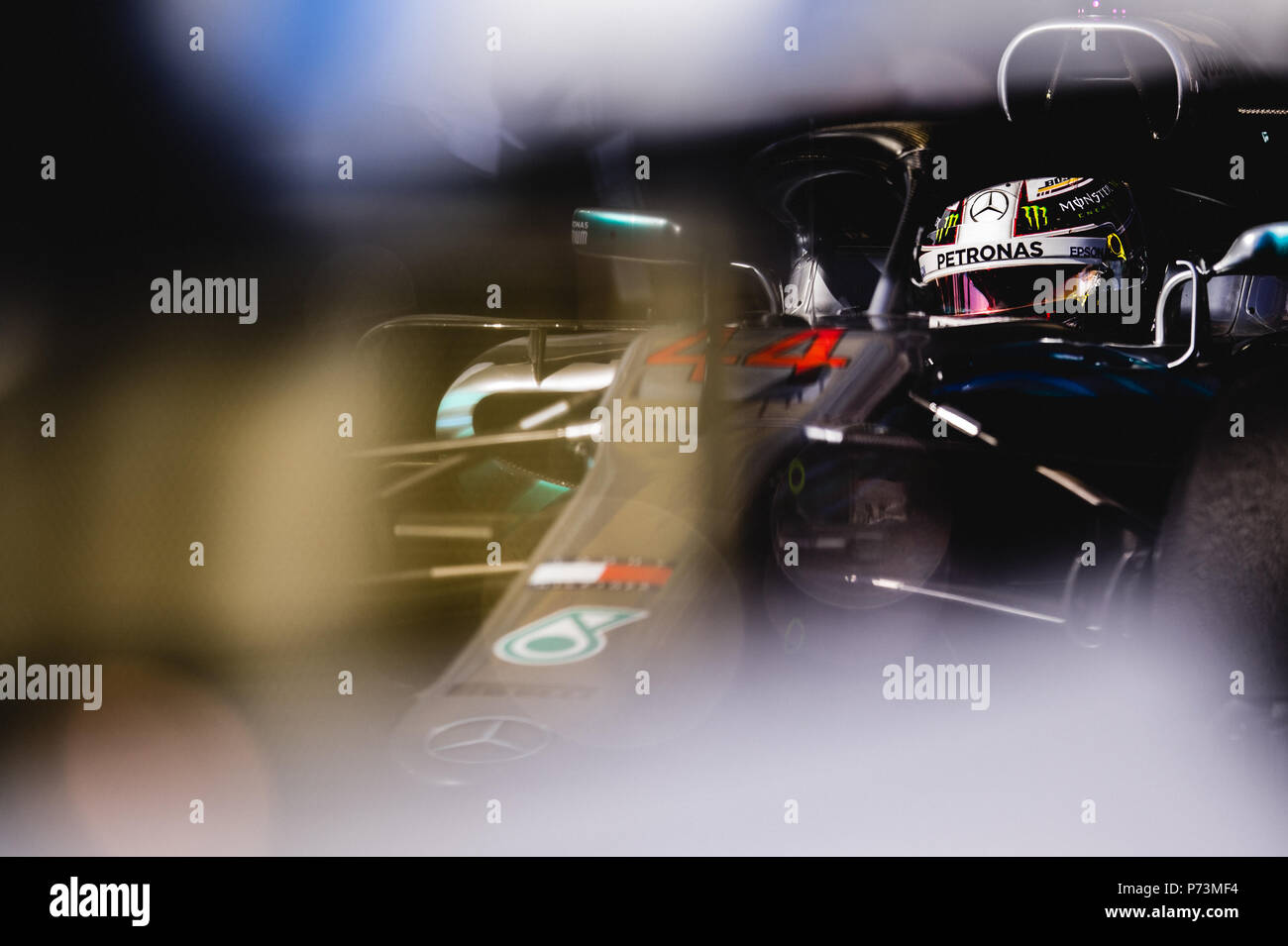 Lewis Hamilton in the cockpit of his Mercedes racing car at the 2018 ...
