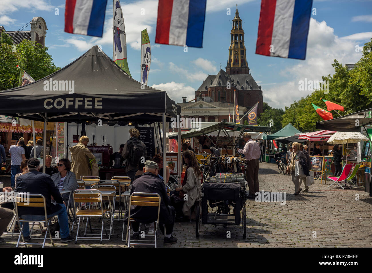 The market at the Vismarkt in the city center of Groningen with in the ...