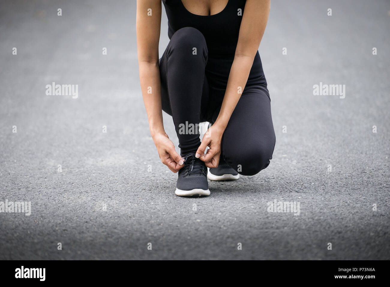 Running shoes, Barefoot running shoes closeup, Runner trying running ...
