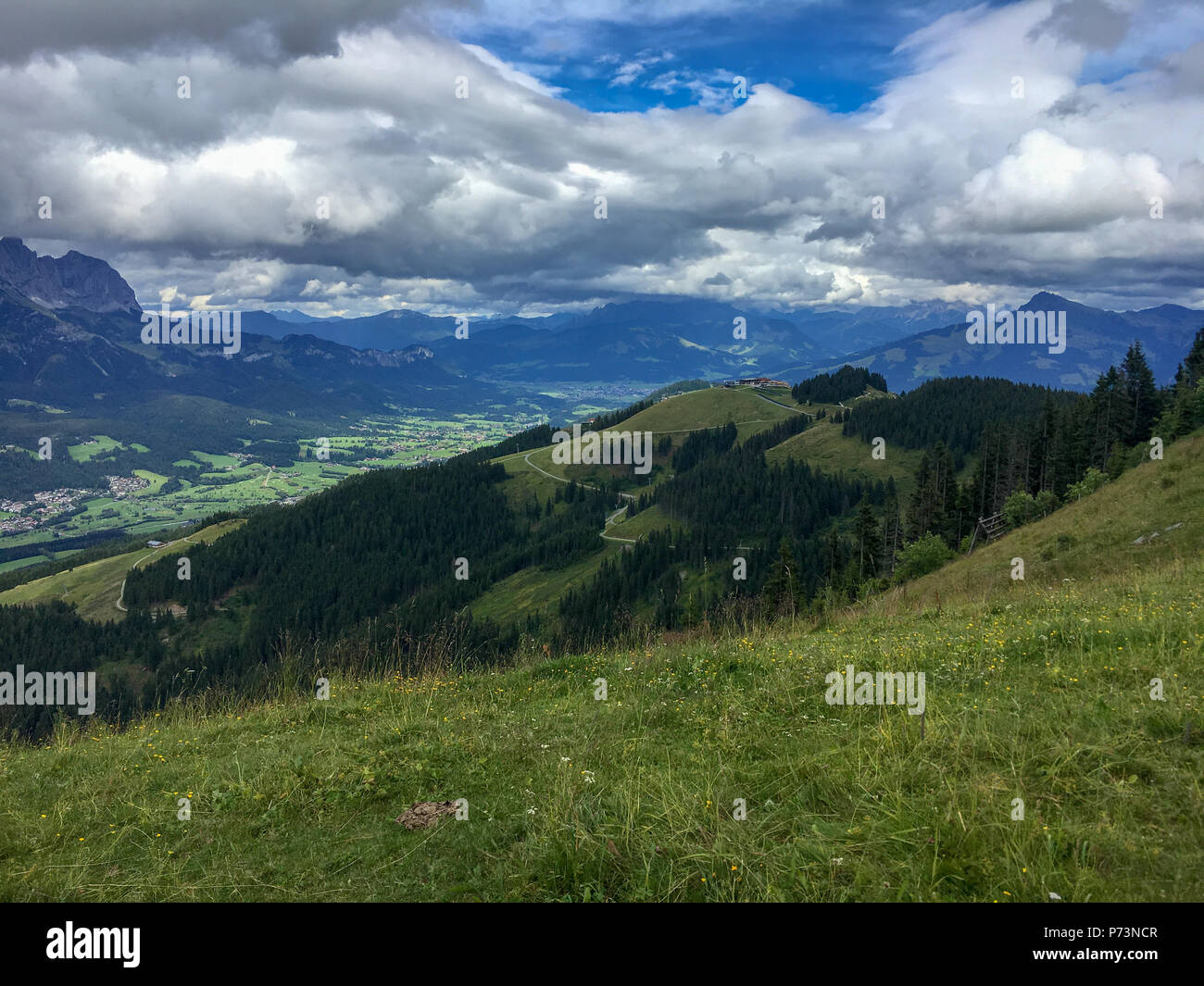 Panoramic view at Wilder Kaiser Mountains in the Austrian region of ...