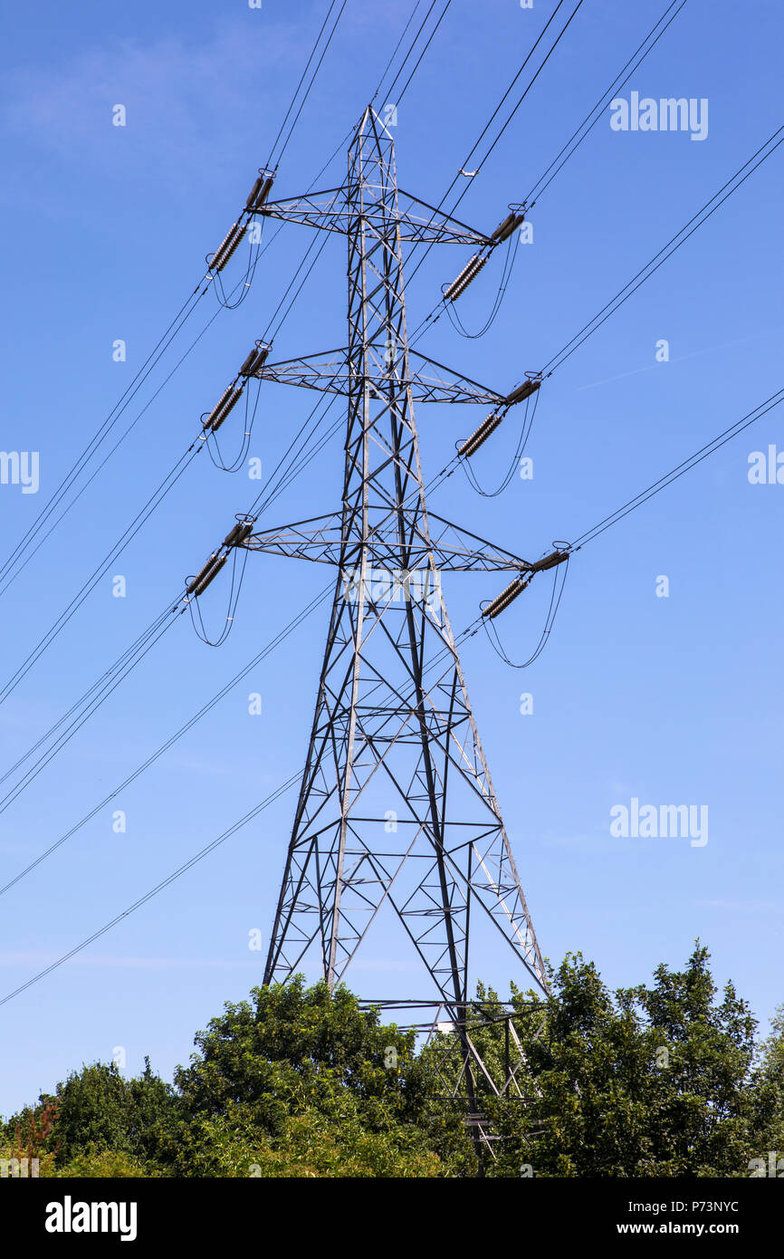 A view of an Electricity Pylon in the UK. A pylon is a tall structure ...