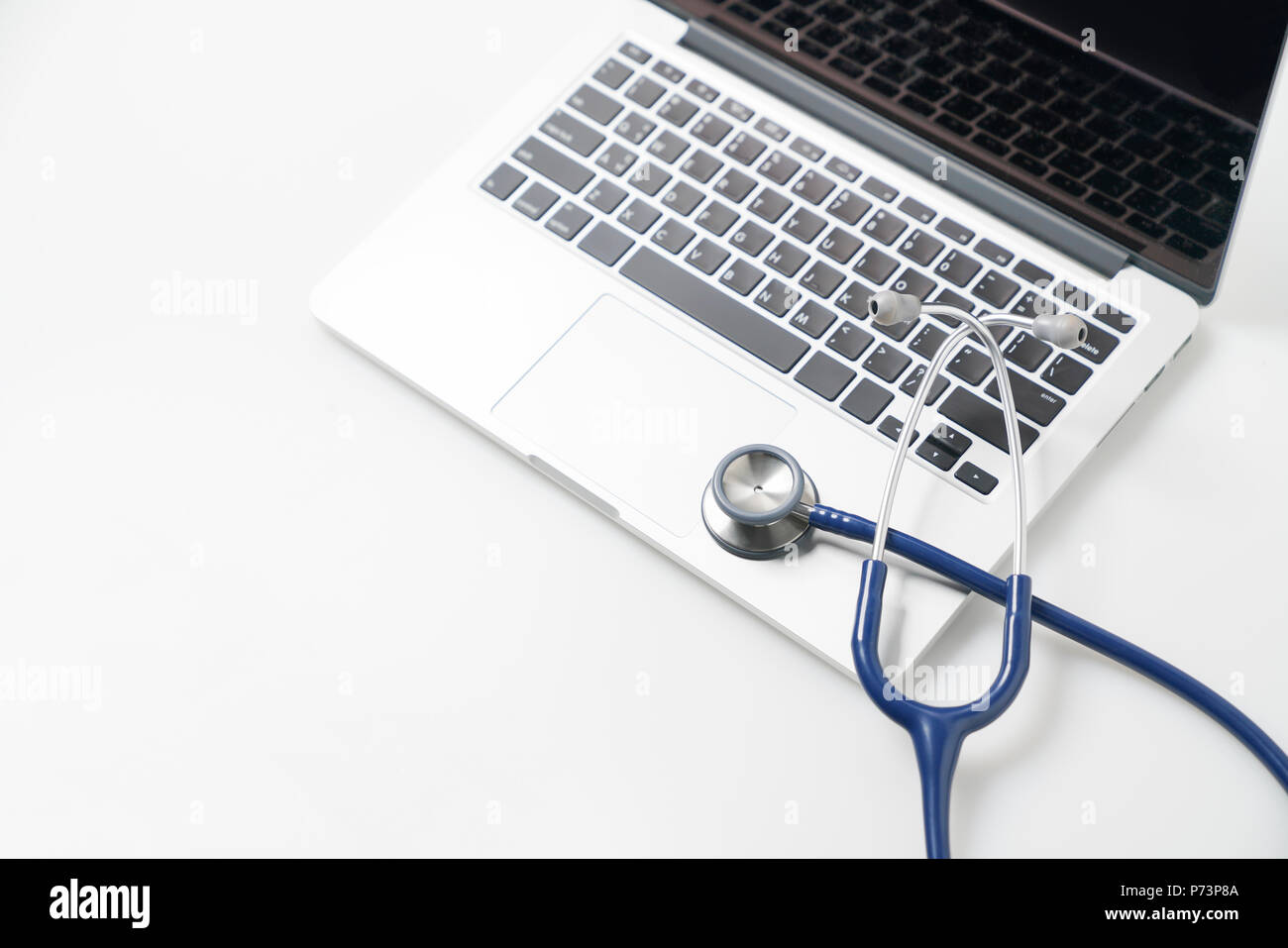 Stethoscope on laptop, Healthcare and medicine or computer antivirus ...