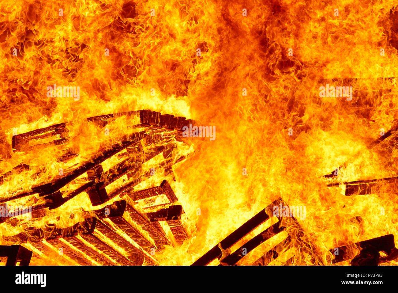 Burning fire. Bonfire. Fire fighting. Flame ignition. Warning. Danger ...