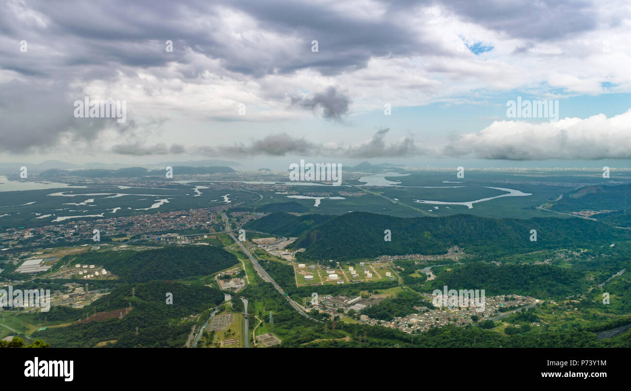 Aerial view of Cubatão, SP and Santos, SP in Brazil - 2 photos panorama ...
