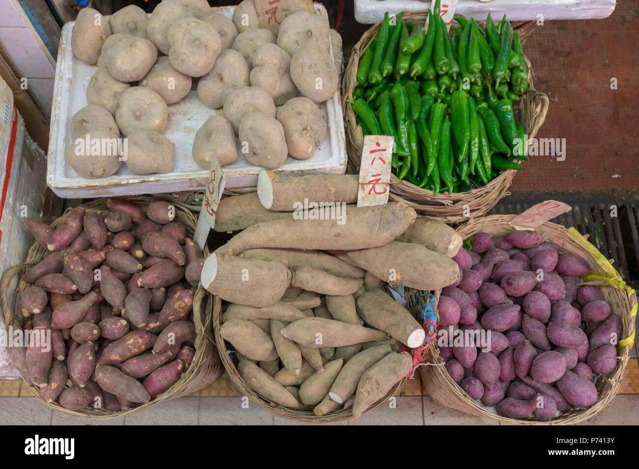 Potato Roots Vegetables in Baskets at Street Market Stock Photo - Alamy